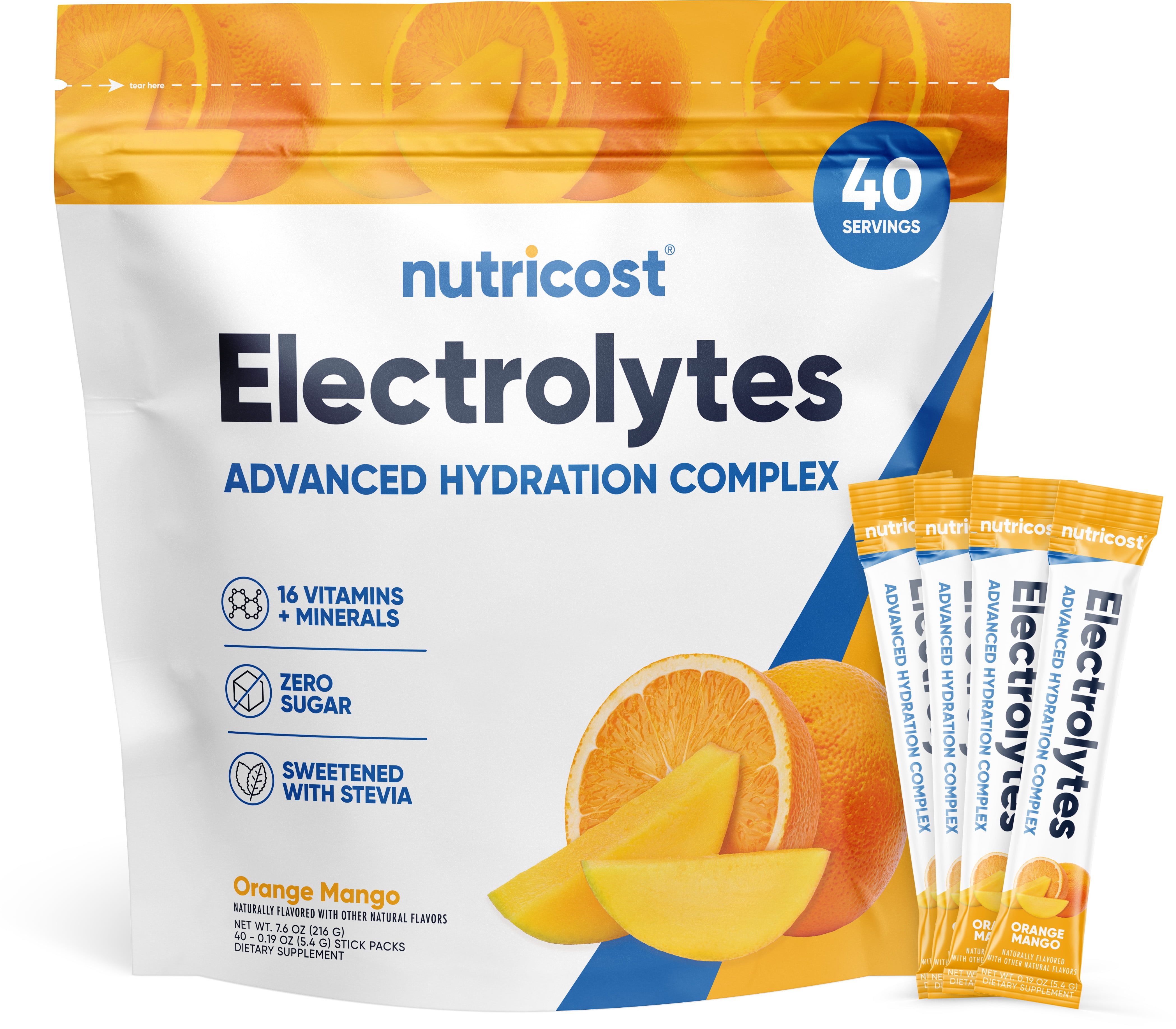 Nutricost Electrolytes Powder Hydration Packets (Orange Mango, 40 ...