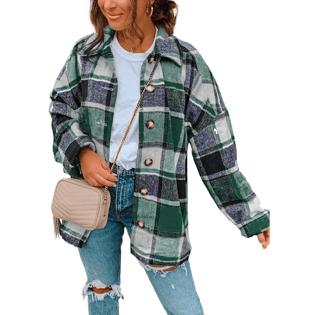 KISSMODA Button Down Plaid Flannel Shirts For Womens Casual Shacket ...