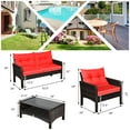 Gymax 4pcs Rattan Patio Set Weather Resistant Red Cushioned Outdoor