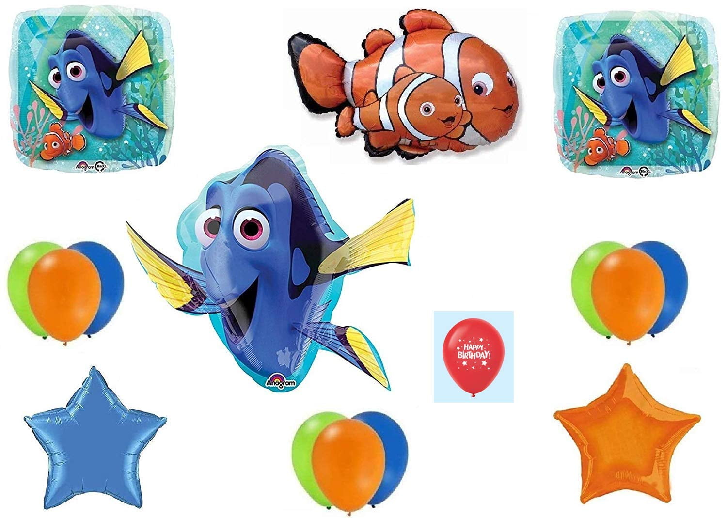 DalvayDelights Dory Blue Tang Fish Ocean Sea Tropical Finding Nemo 16 Piece Mylar Balloons Set ...