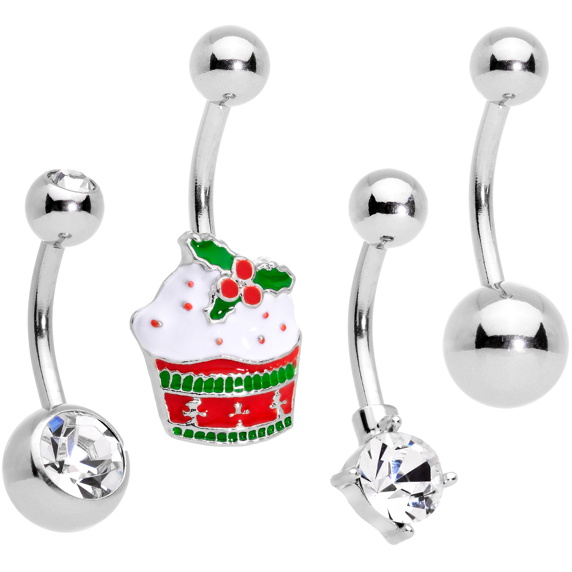 Body Candy 4Pc 316L Steel Navel Ring Piercing Clear Accent Christmas ...