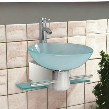 Aquaterior Modern Bathroom Round Artistic Tempered Glass Vessel Vanity ...