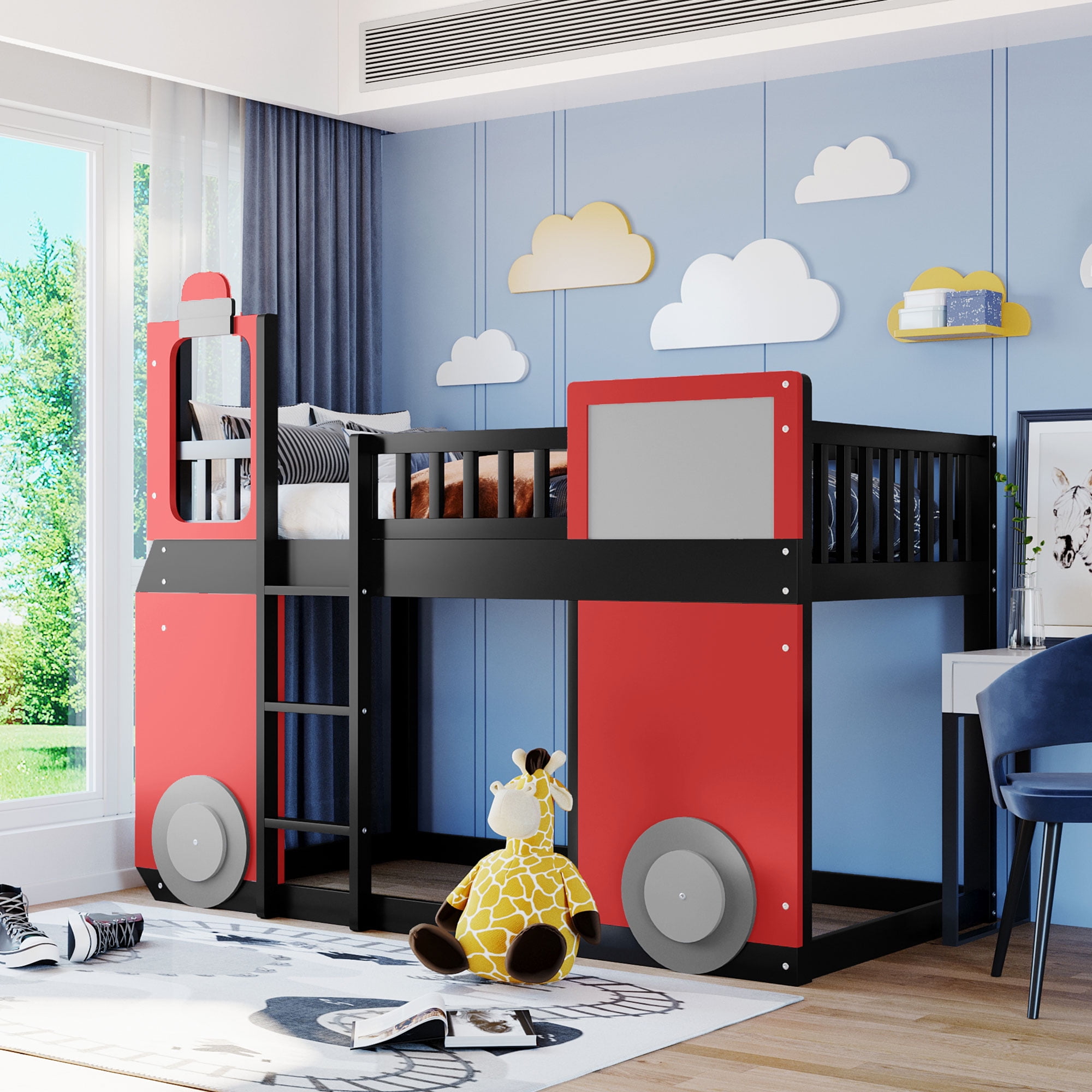 DreamBuck Twin over Twin Bunk Bed, Twin Size Loft Bed, Train Shape ...