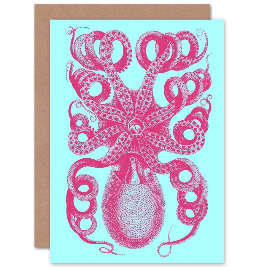 Pink Octopus Blue Greetings Card Plus Envelope Blank inside - Walmart.com