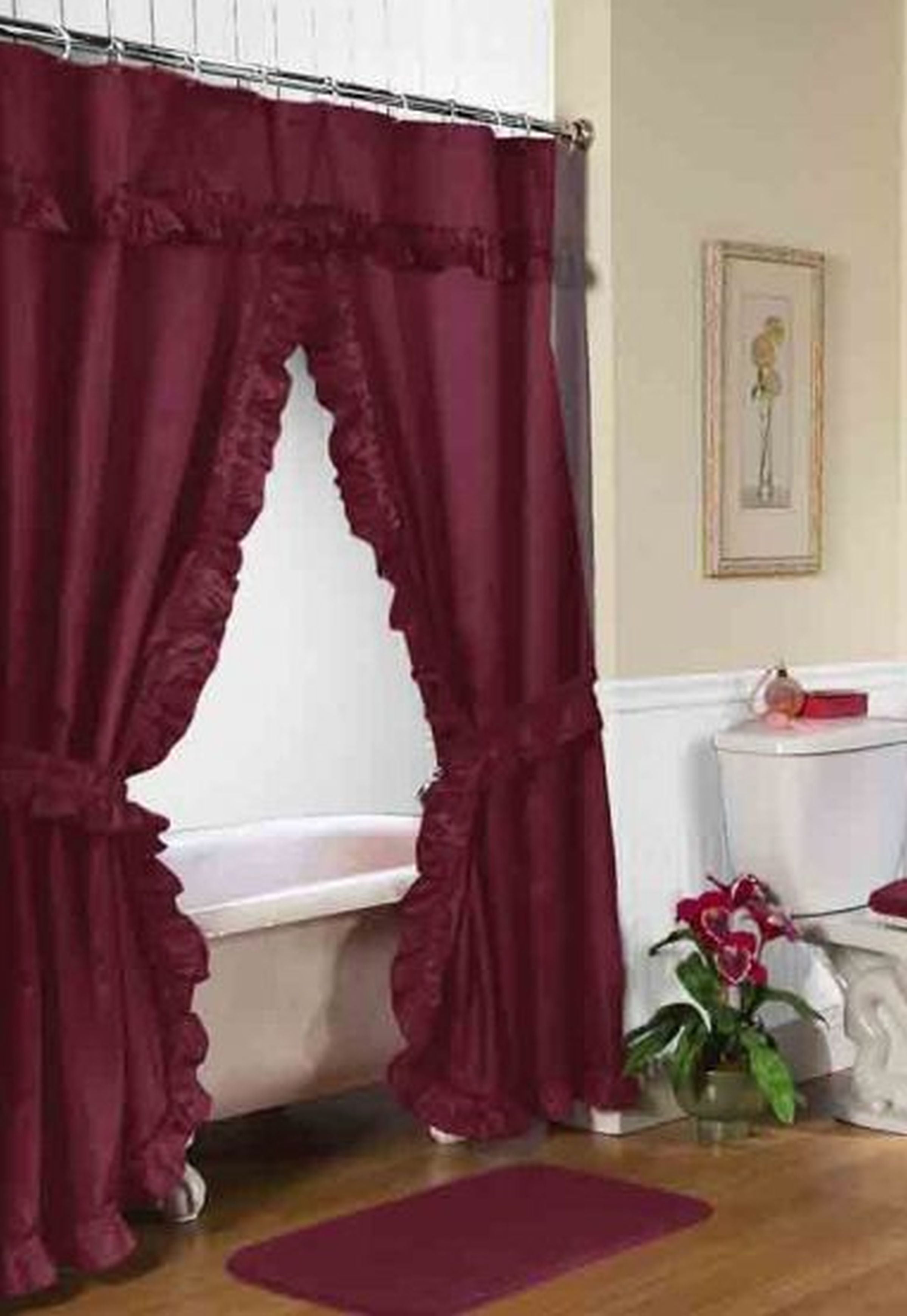 Live Life Double Swag Diamond Piqued Fabric Shower Curtain With Tie