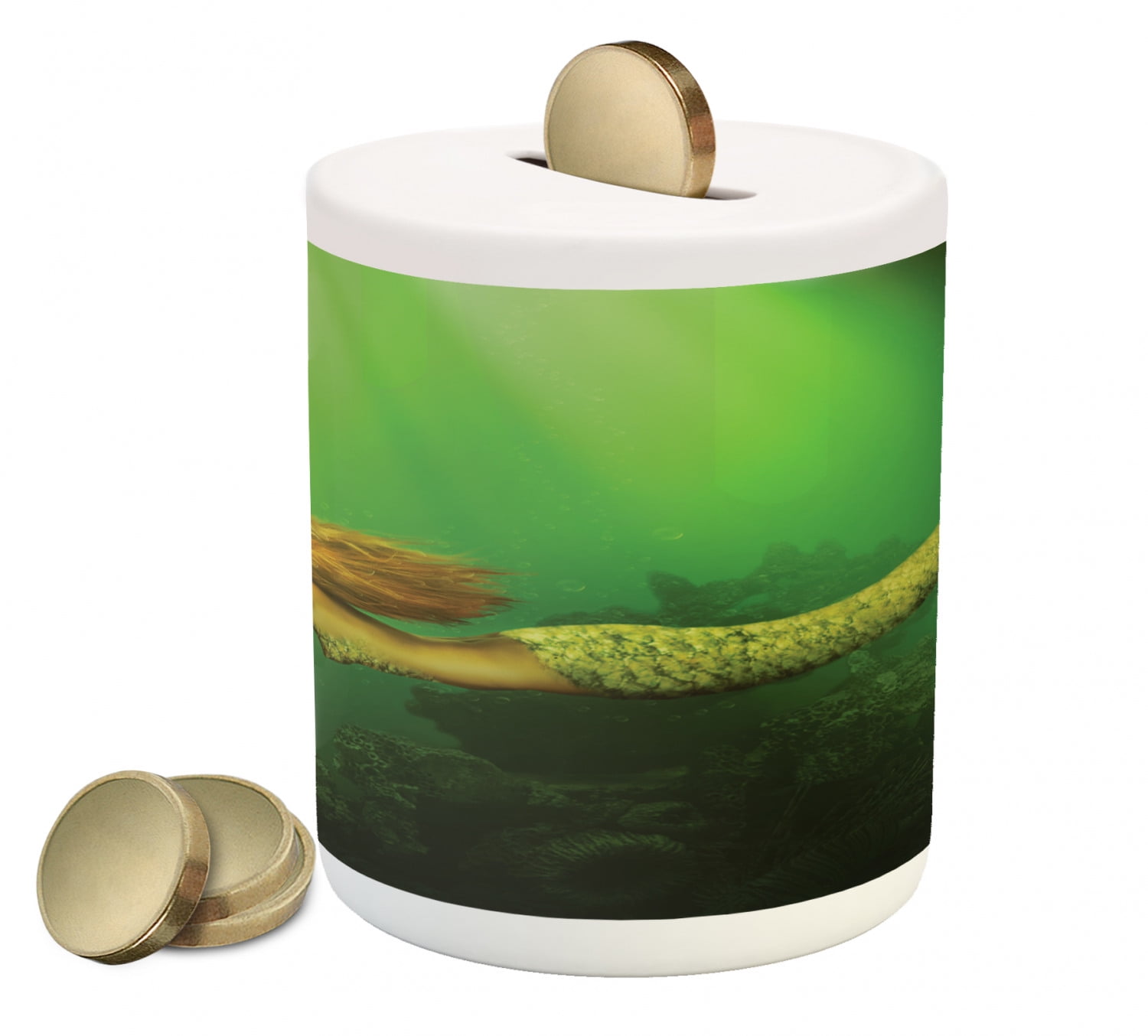 Mermaid Piggy Bank, Girl Fish Tail Swimming in the Deep Sea Fantasy ...
