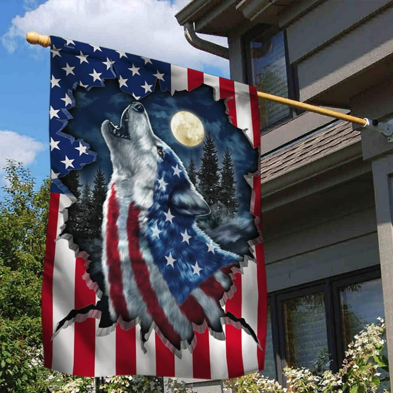 American Flag With Snarling Wolf