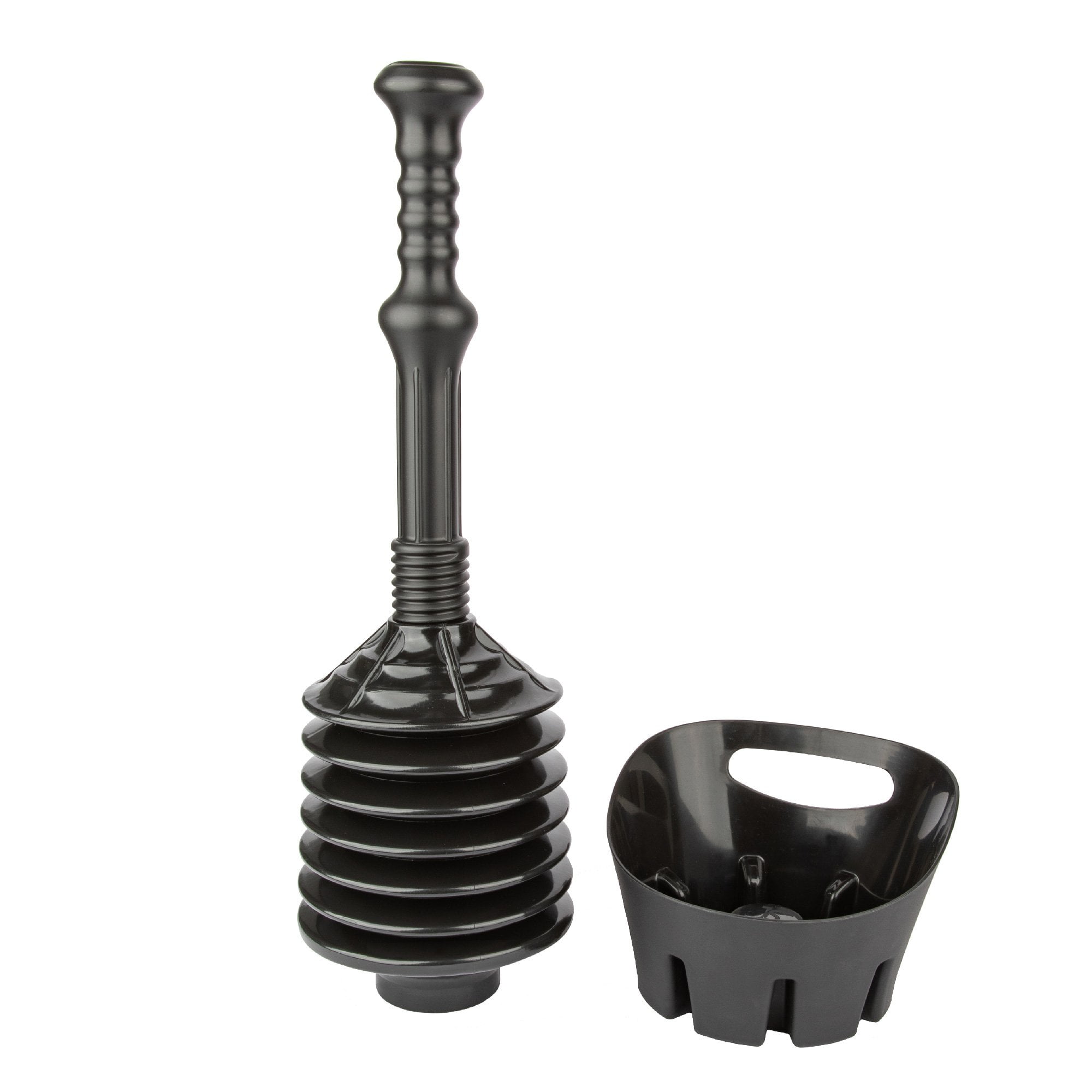 Antimicrobial Black Bellows Accordion Toilet Plunger with Black Storage ...