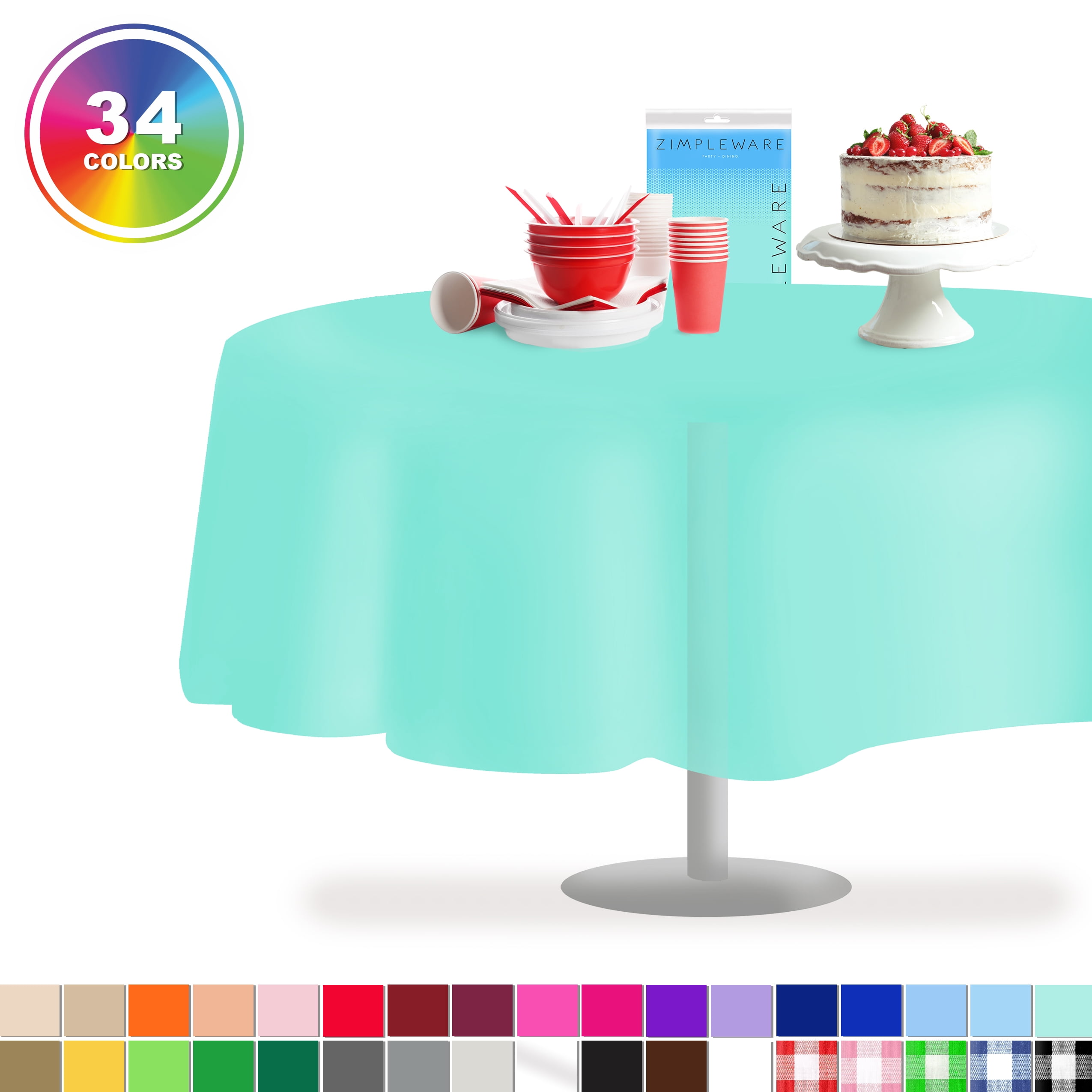 Aqua 1 Pack Standard Disposable Plastic Party Tablecloth 84" Inch Round ...