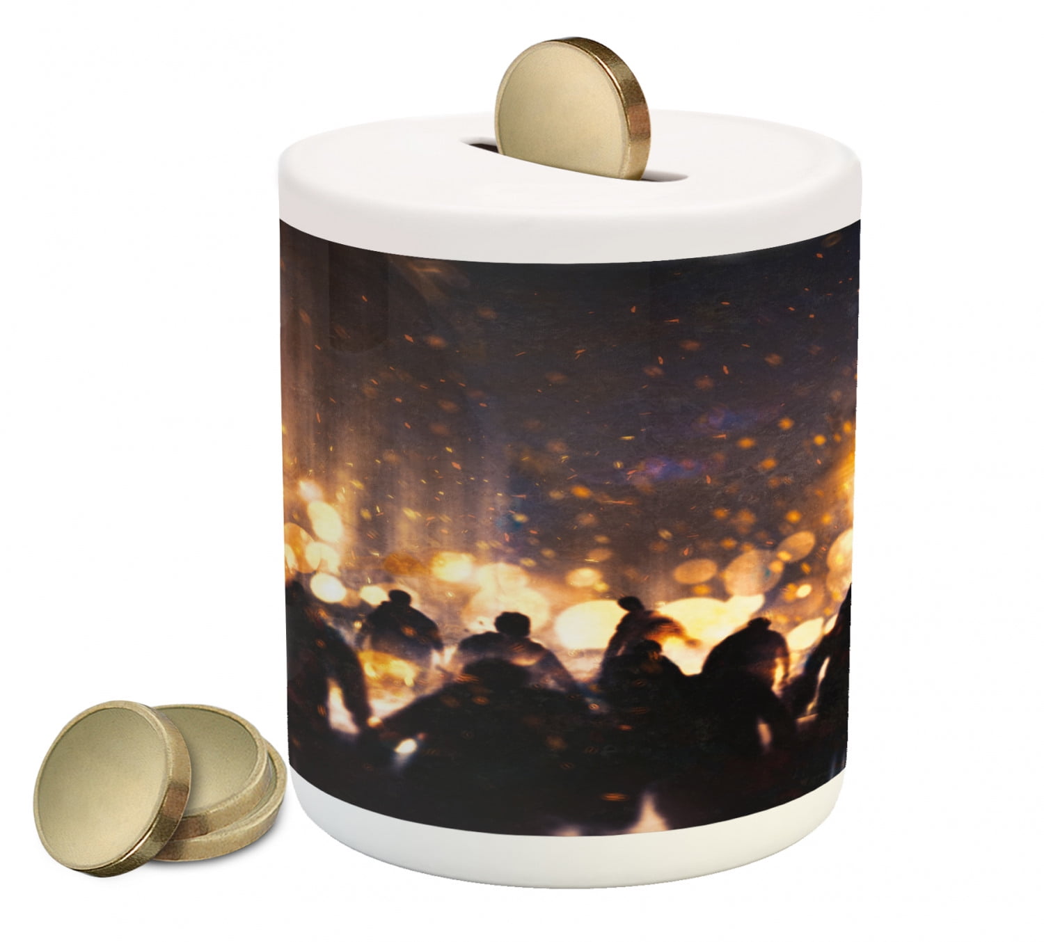 Zombie Piggy Bank, Burning Town Urban Chaos with Human Silhouettes in ...