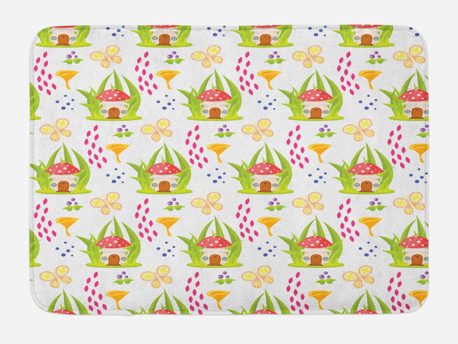 Mushroom Bath Mat, Spring Forest Toadstool House Cartoon Pattern Kids ...
