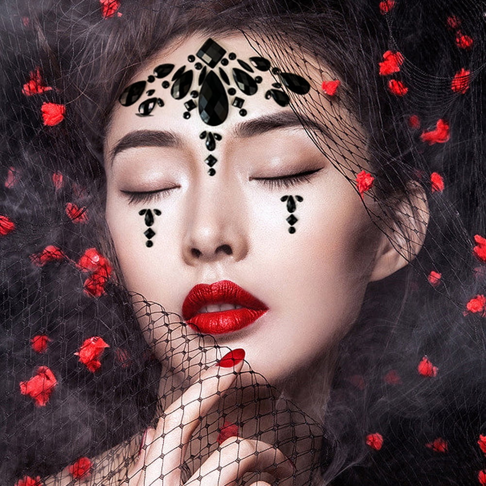Crystal Face Jewels, 4-Pack Black Rhinestone Forehead Eye Festival Gems ...