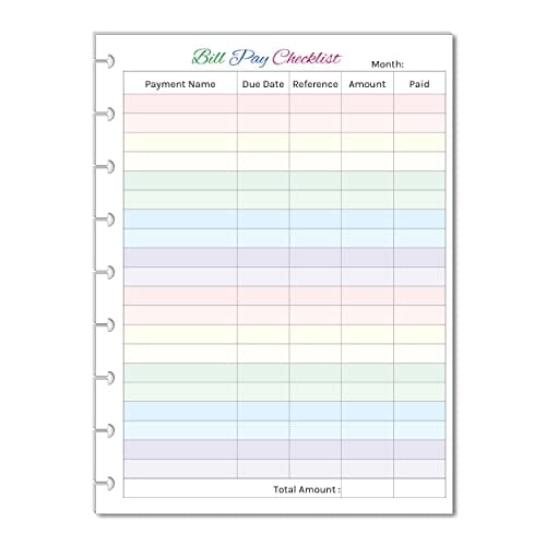 Monthly Bill Pay Checklist Inserts, Budget Planner for 9 Disc Happy ...