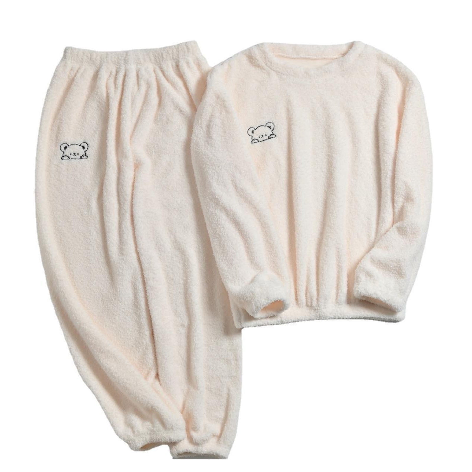 Women's Soft Flannel Fuzzy Sherpa Pajamas Sets Warm Comfy Crewneck ...
