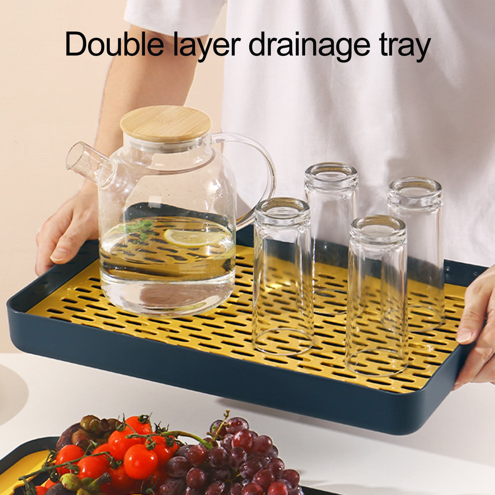 Washranp Dish Drain Tray,Plastic Large Space Double Layer Water Storage ...