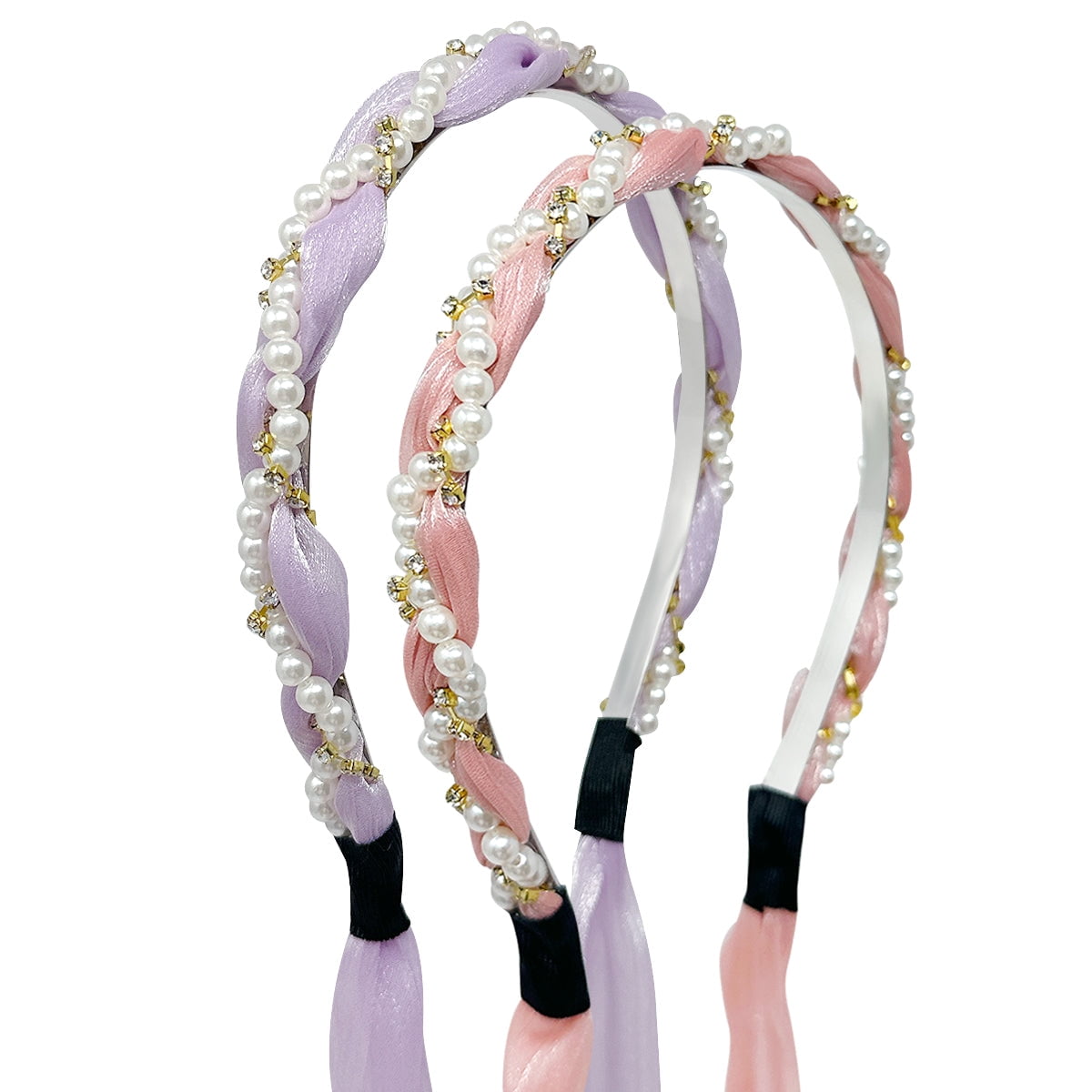 Wrapables Pearl & Rhinestone Headbands with Long Ribbon Head Wraps (Set ...