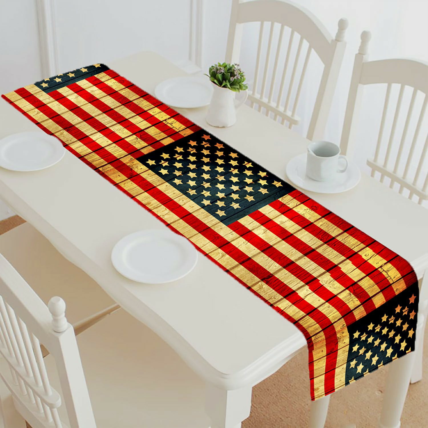 ECZJNT Old Painted American Flag On Dark Wooden Fence table runner ...