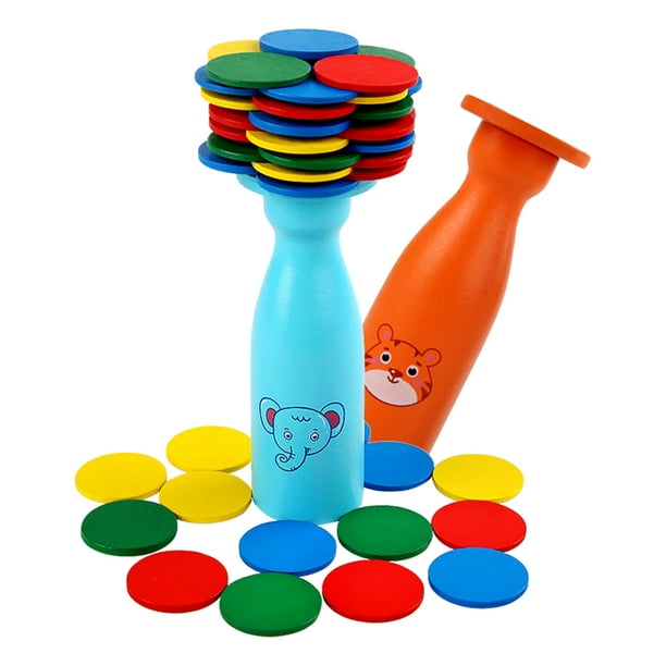 Rainbow Wood Balancing Game Sorting Building Discs Preschool Toy ...