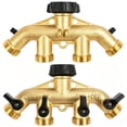 4-Way Brass Garden Hose Splitter, 3/4 inch Faucet Connector with Valves ...