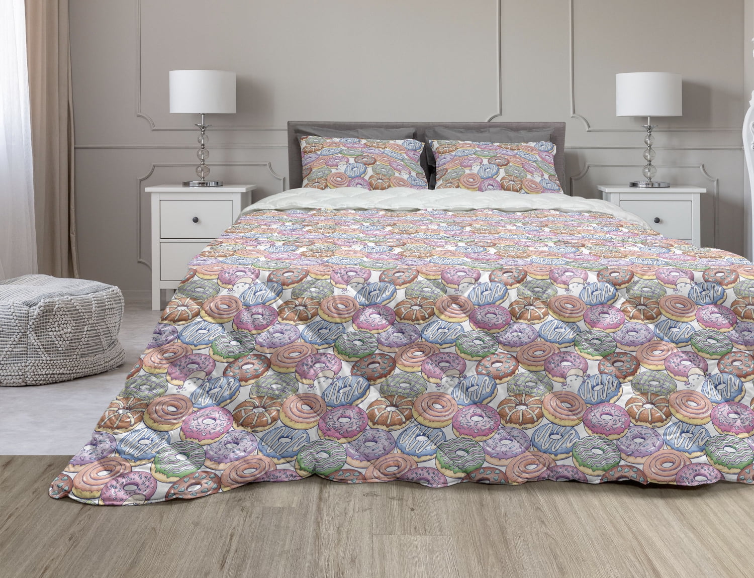 Donut Comforter & Sham Bedding Set, Repetitive Bakery Confectionery ...