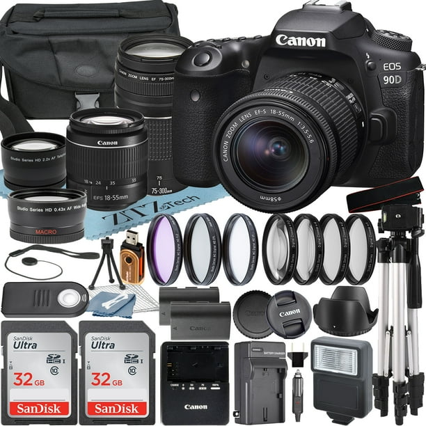 Canon EOS 90D DSLR Camera with 18-55mm + 75-300mm Lens + SanDisk 32GB ...