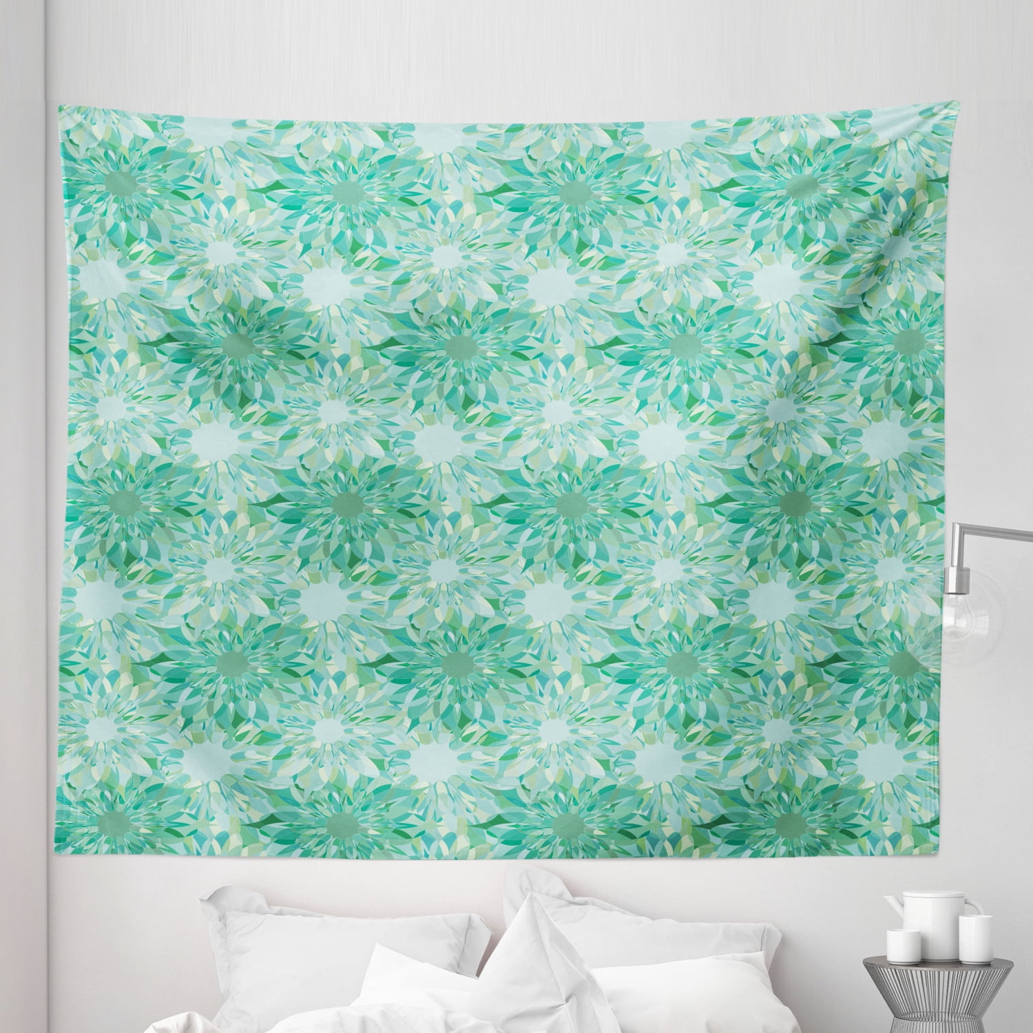 Green Tapestry, Floral Pattern with Beryl Crystal Guilloche Flowers ...
