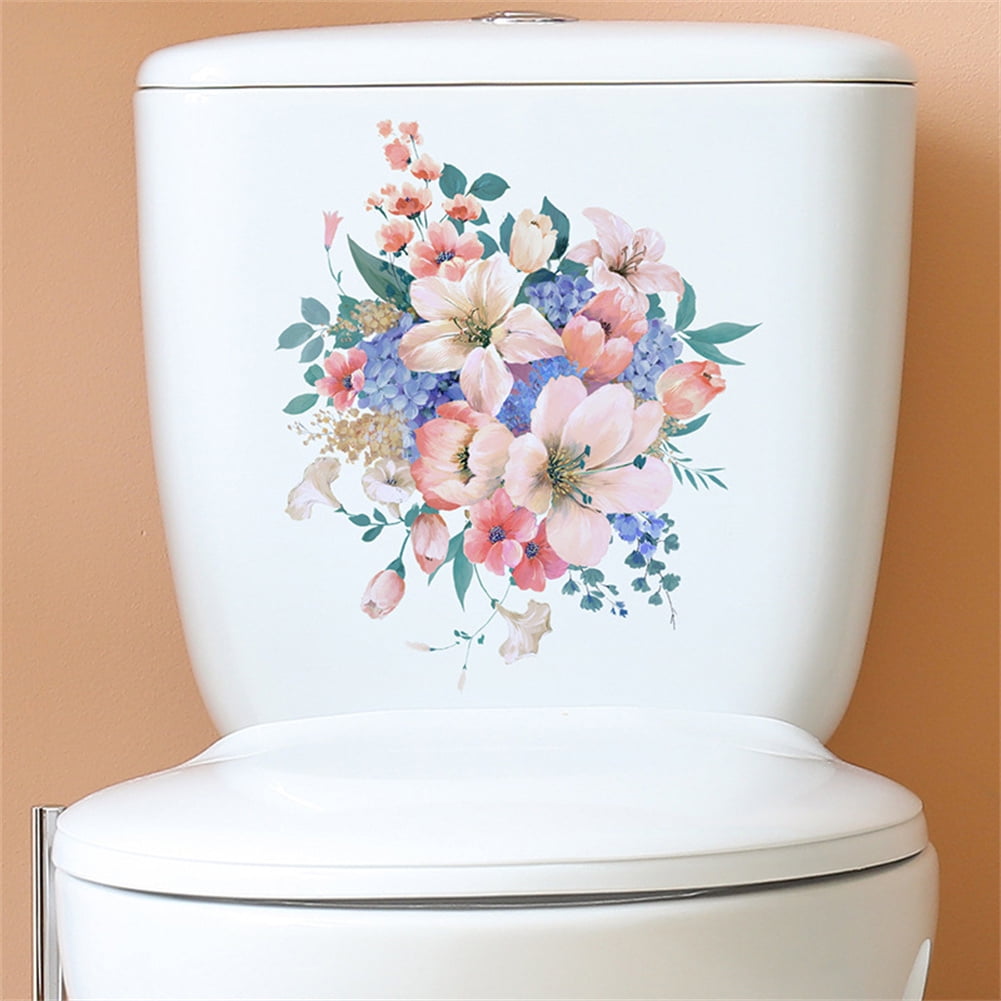 DSstyles Flowers Pattern Toilet Stickers Self-Adhesive Toilet Lid ...