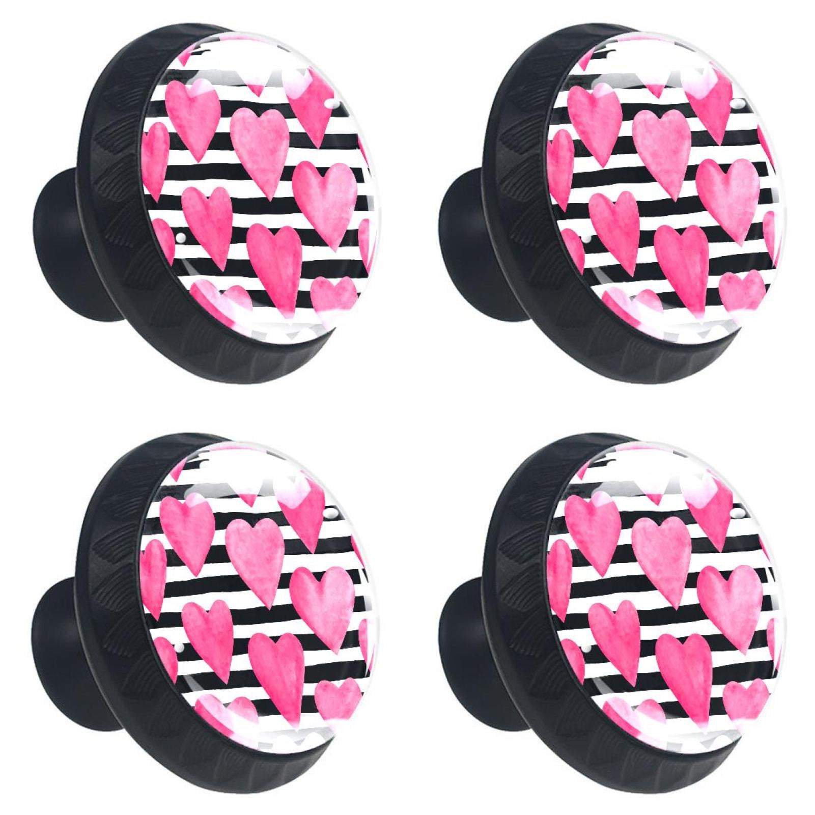 4 Pcs Pink Watercolor Hearts Knobs for Kitchen Cabinet Cupboard Dresser Bookcase Drawer Pulls ...