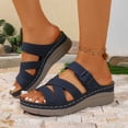 Blue Casual Ladies Fish Mouth Wedge Slippers Stitching Straight Line ...