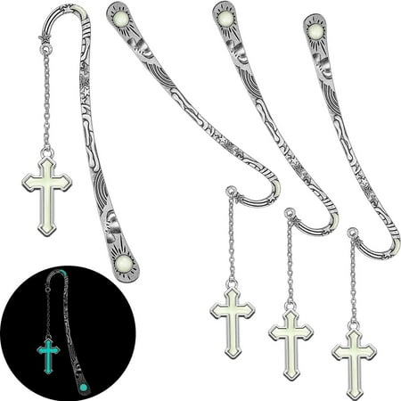 4 Pieces Glowing Cross Bookmarks Luminous in The Dark Retro Metal ...