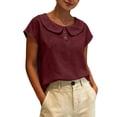 ClodeEU Women's Peter Pan Collar Short Sleeve Button T-Shirt,Casual ...
