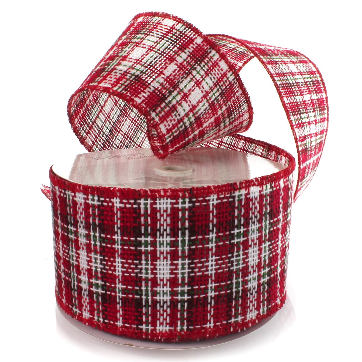 4" Wired Red/Green/White Christmas Plaid Burlap Ribbon 10 Yards ...