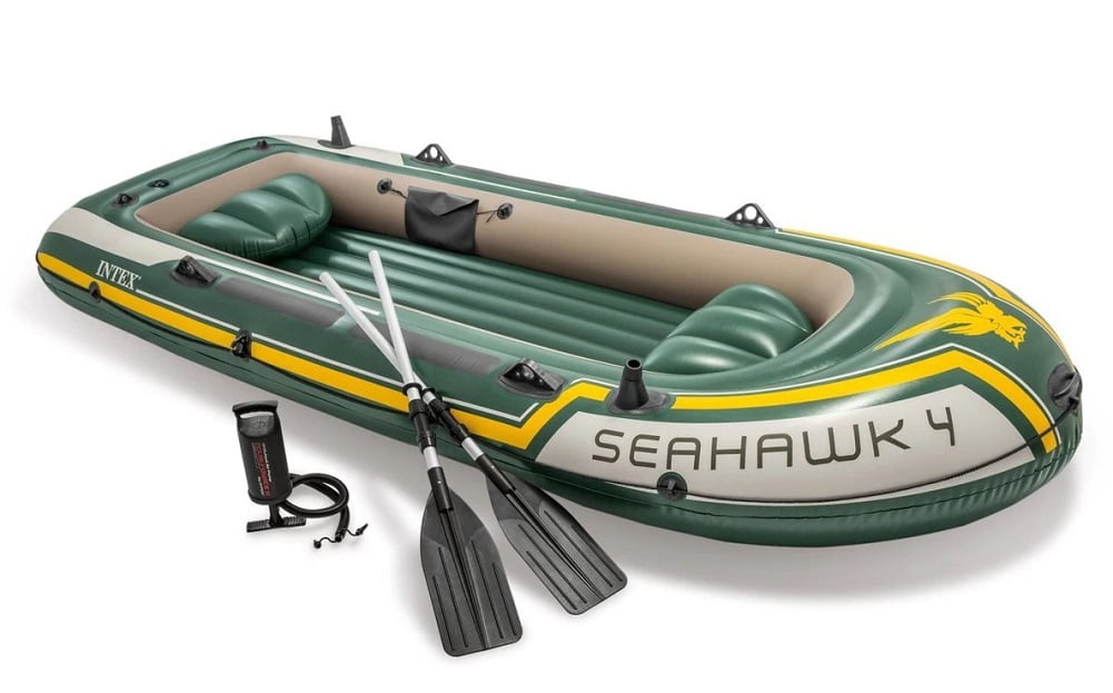 Intex Seahawk 4, 4 Person Inflatable Boat Raft Set with Oars & Air Pump ...