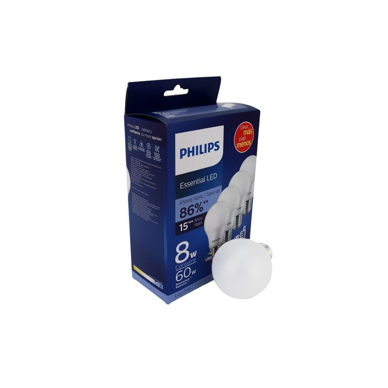 Paquete de 4 focos LED Philips ahorrador 8W 60W A19 E27 | Walmart en línea