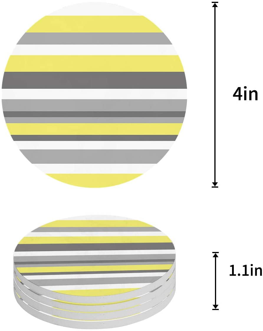 ZHANZZK Yellow and Gray Stripe Pattern Set of 8 Round Coaster for ...