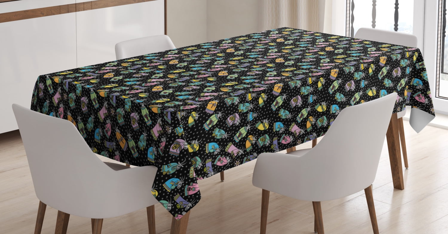 Ambesonne Goat Tablecloth Rectangular Table Cover, Doodle Goat Clothes ...