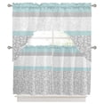 Abstract Aqua Swag Curtains Valance and Tier Set, Grey Stripes Floral ...