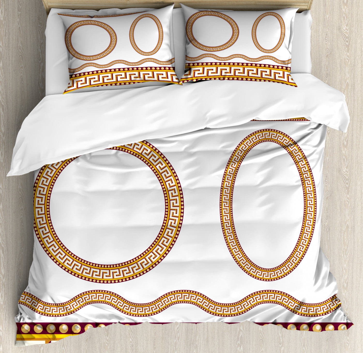 Greek Key King Size Duvet Cover Set, Ancient Fret Pattern in Oval and ...