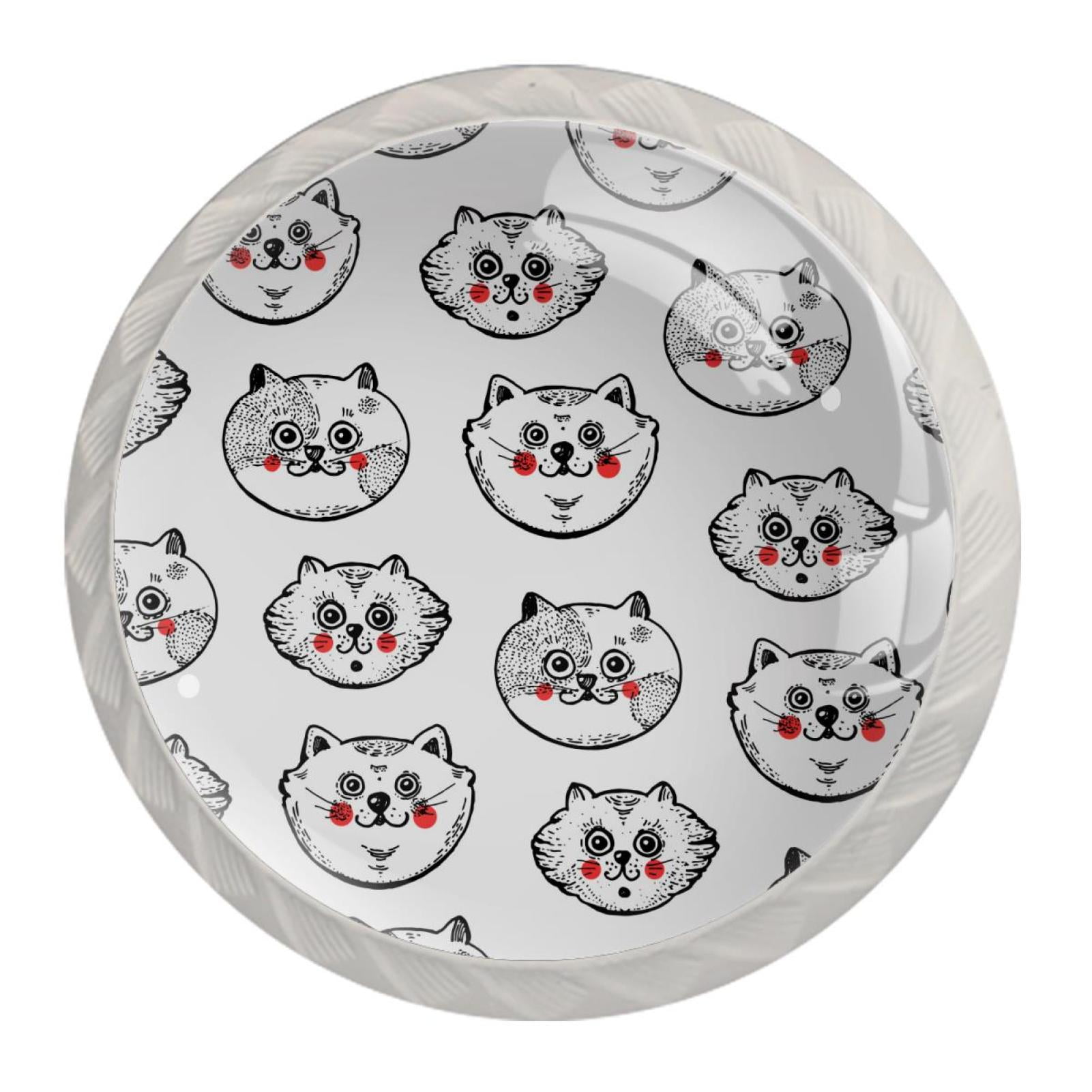 Ownta Funny White Fat Cats Face Round Glass Drawer Handles Knobs Pulls ...