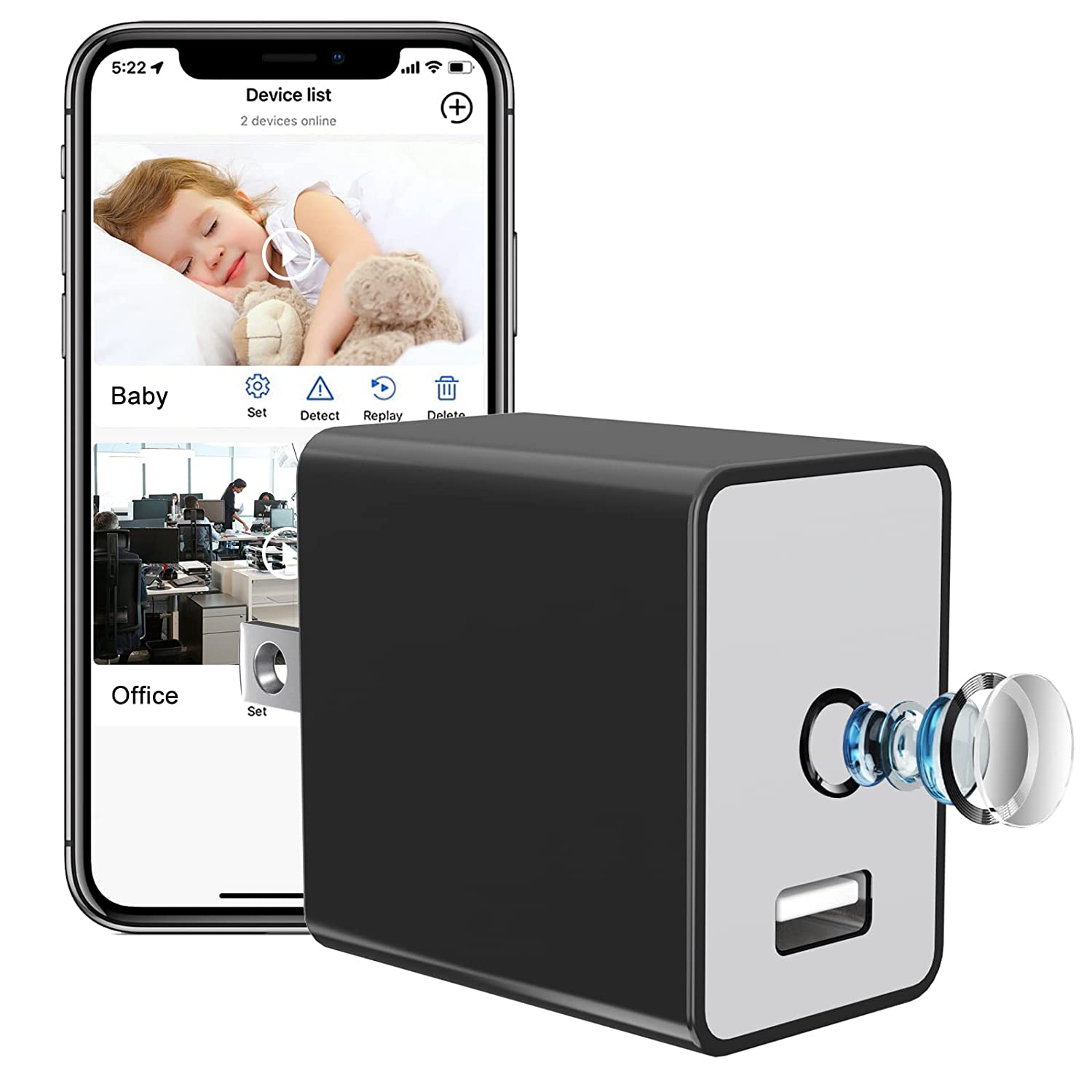 Jaydear 1080p HD USB WiFi Wireless Charger Camera, Mini Camera Charger ...