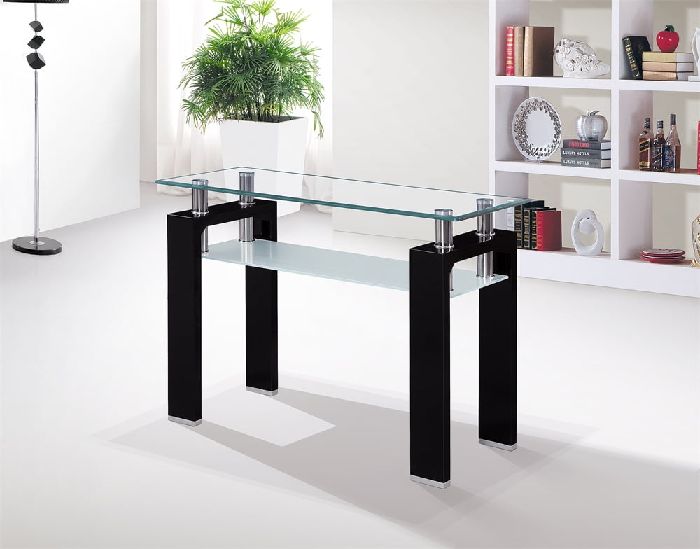 Rectangular Glass Dining Table, Modern Minimalist Double-Layer Console ...