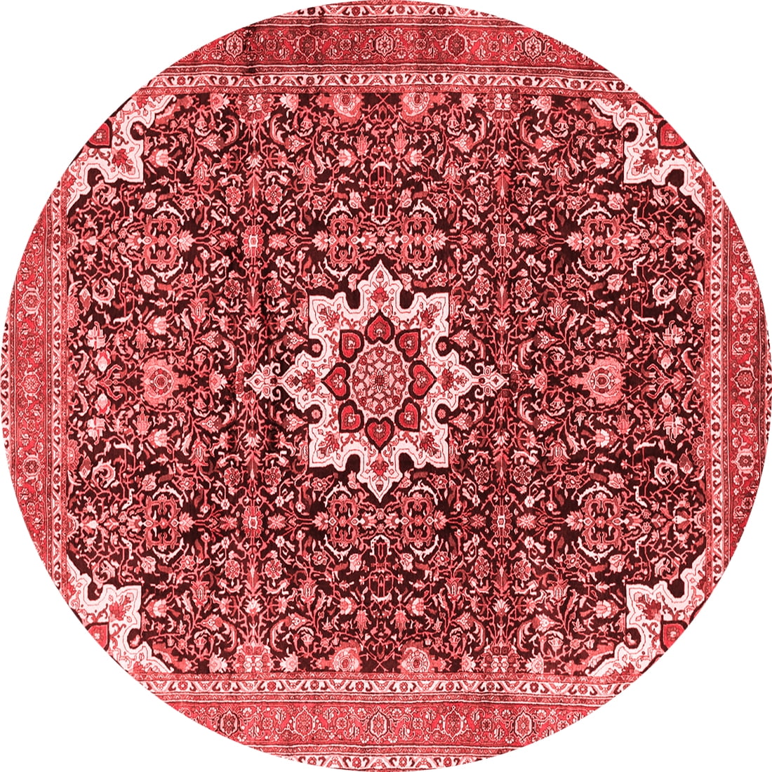 Ahgly Company Indoor Round Medallion Red Traditional Area Rugs, 8 ...