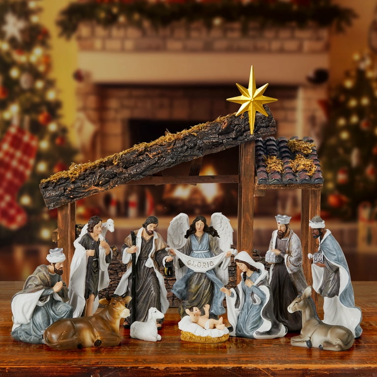 Christmas Nativity Scene Nativity Stable Manger - Wooden Creche For 7-8 ...