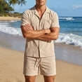 Bpyeka Men's Solid Button-Down Collar Two-Piece Outfit, Short Sleeve ...