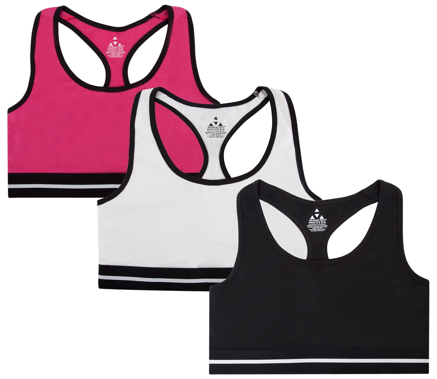 Balanced Tech Women's Cotton Racerback Sports Bra 3 Pack - Walmart.com