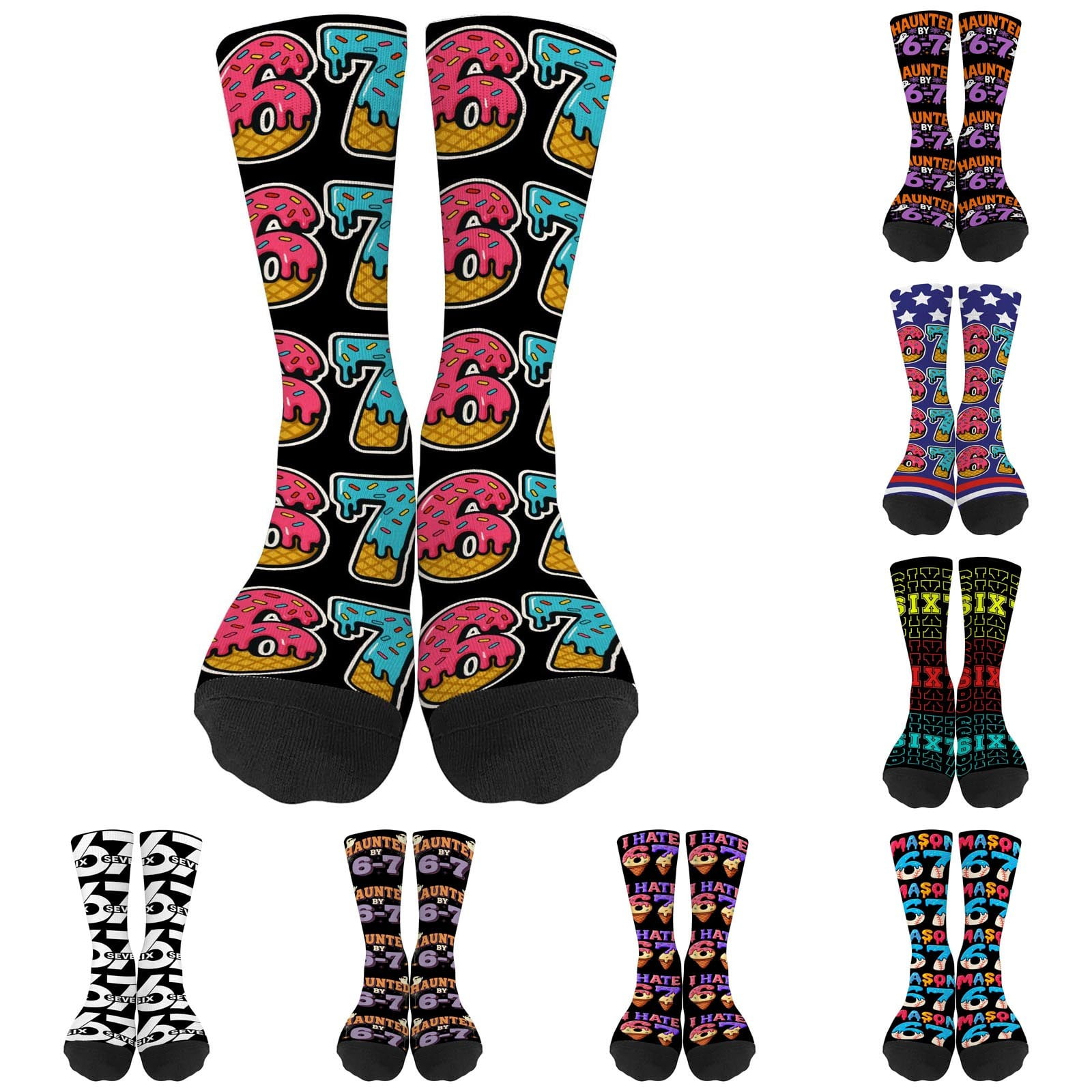 Zhanying 67 Socks Ice Cream 6 7 Meme Novelty Six Seven Crew Socks Funny ...