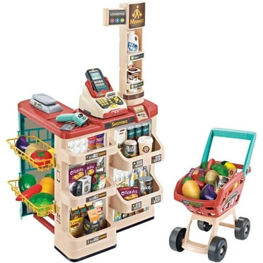 Gymax Kids Supermarket Shopping Set w/ Shopping Cart Blackboard LED ...