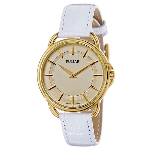 Pulsar Women's PM2136 Watch with White Leather Band - Walmart.com