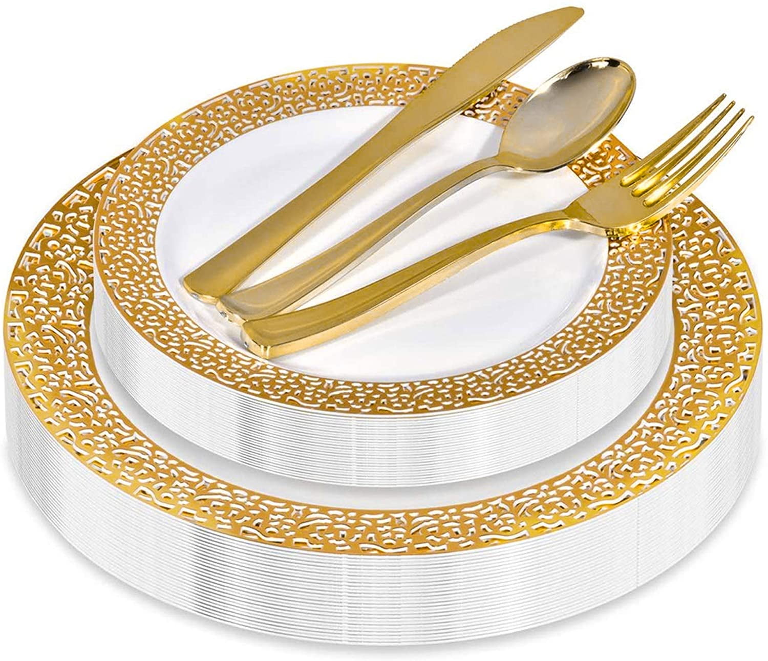 Stock Your Home 125 Piece Plastic Place Setting, Disposable Gold ...