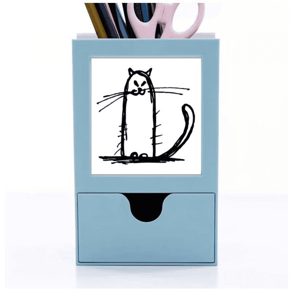 Small Cat Sle Sit Black Line Desk Supplies Organizer Pen Holder Card ...